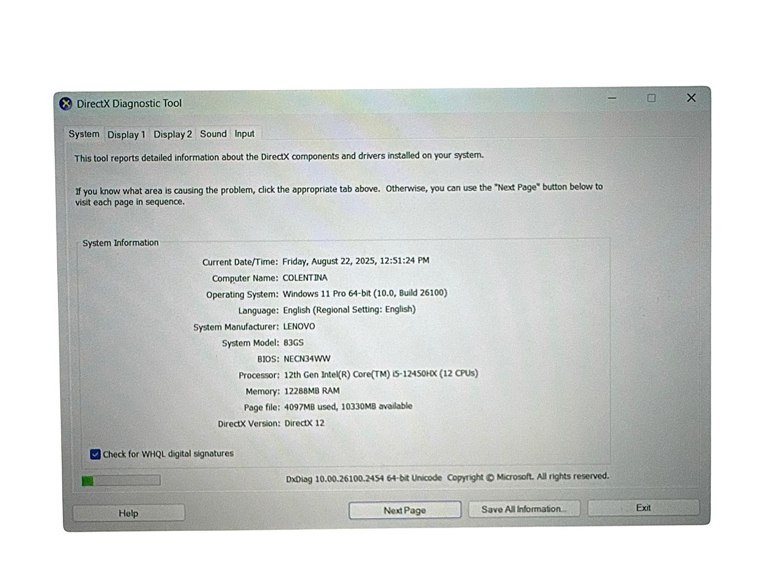 Laptop, Lenovo, LEGION 83GS, Intel I5 - 12450hx 12 Cpus, 12 GB, 500 GB ...