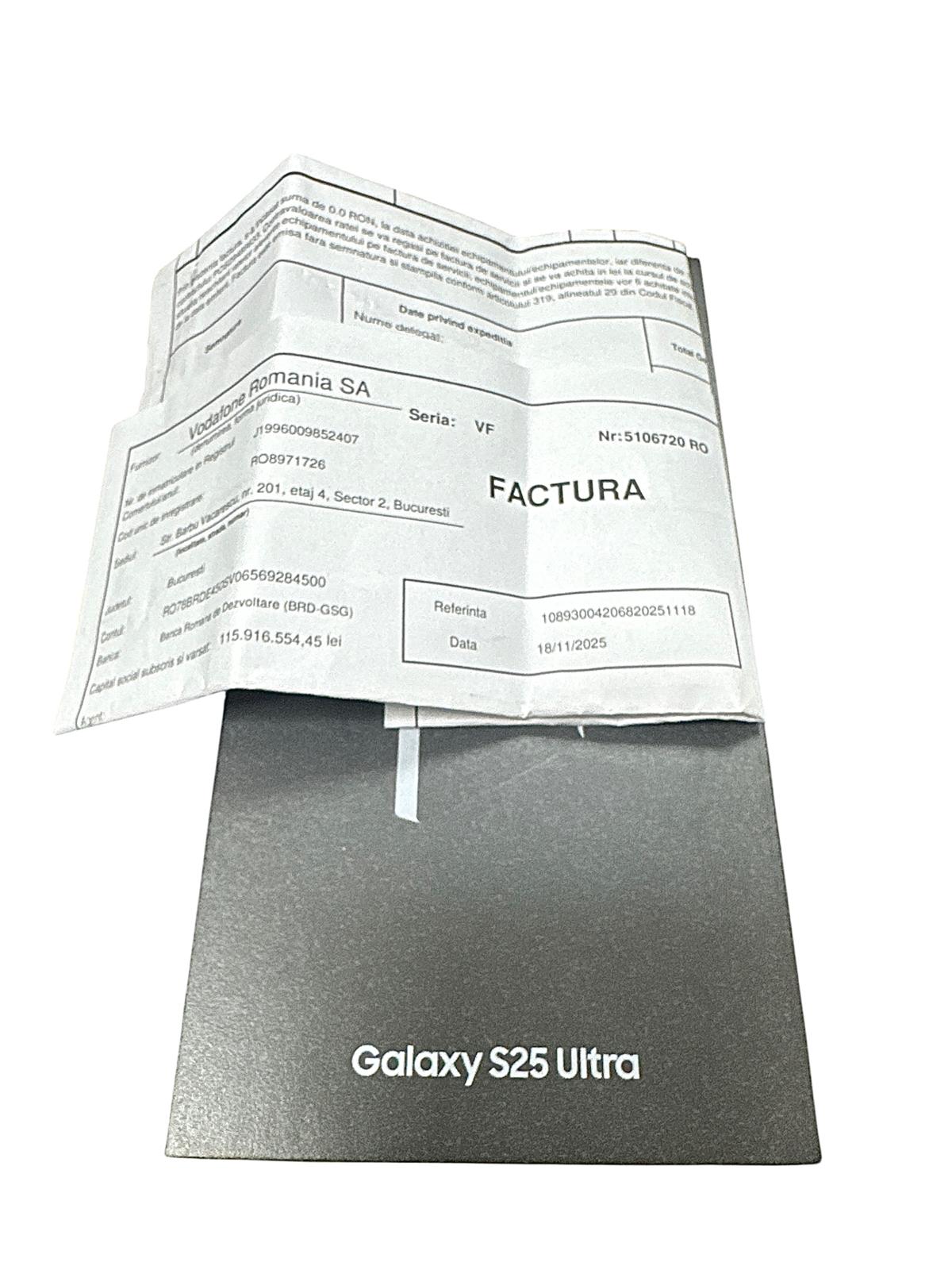 Telefon mobil Samsung S25 Ultra Titanium Black, Memorie 256 Gb, Stare ...